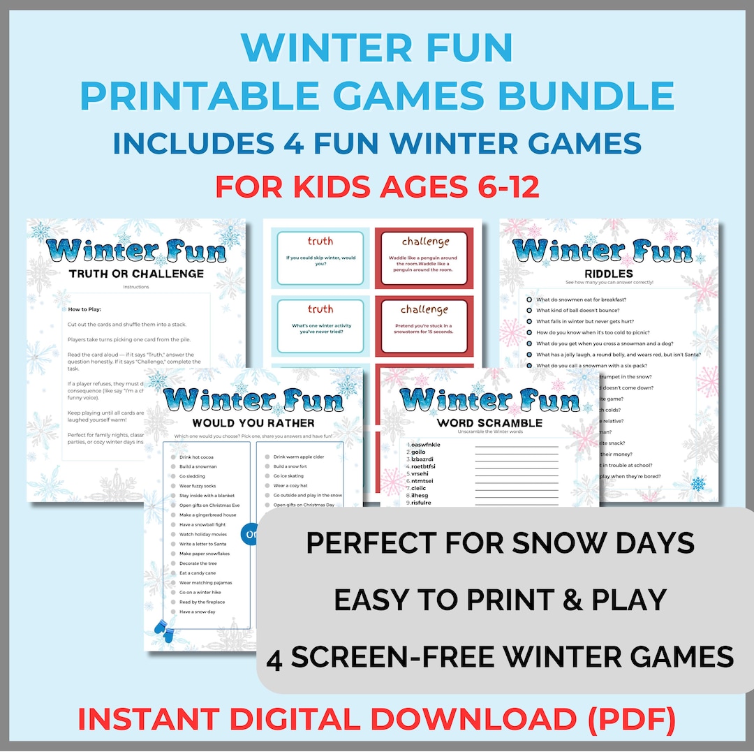 Winter Games for Kids | Printable Snow Day Games, Riddles & Word ...