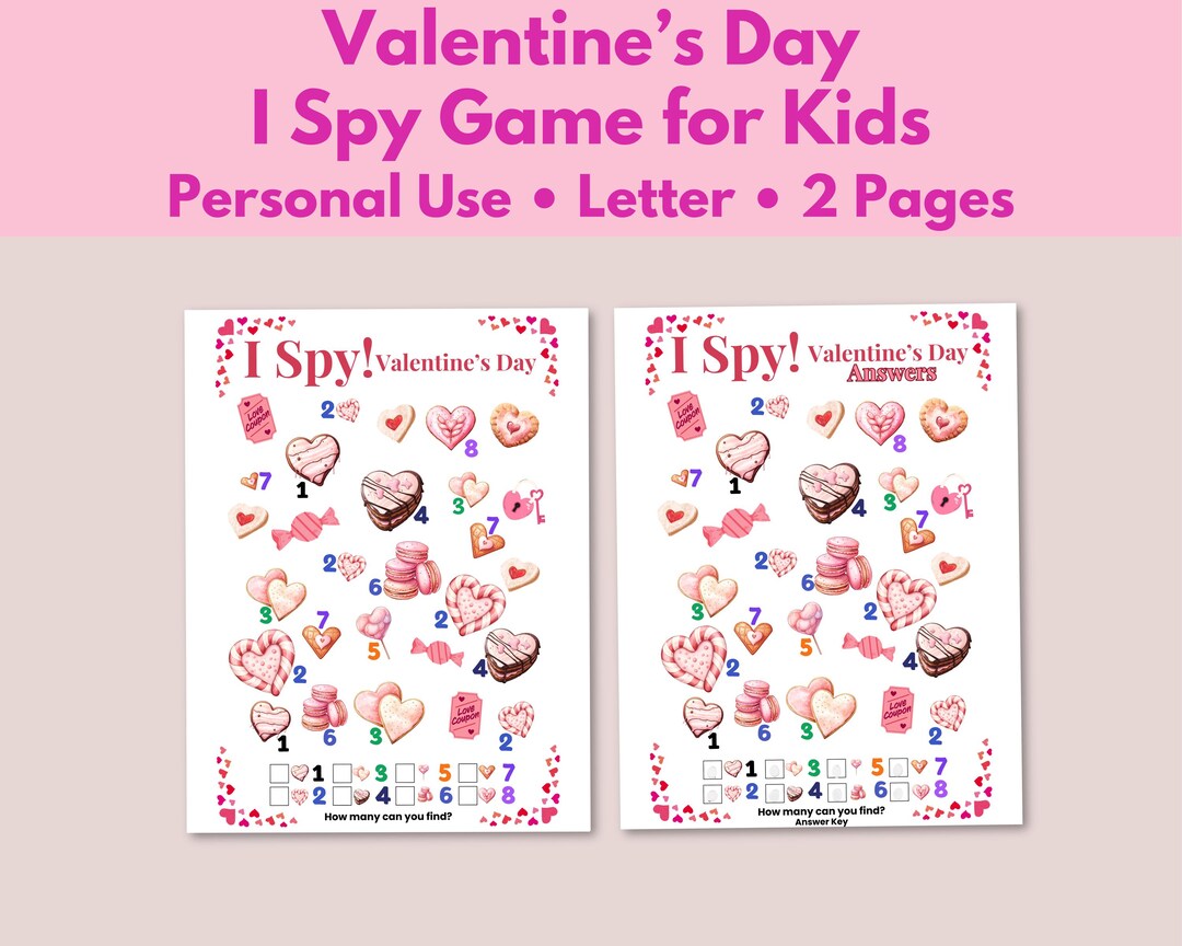 Valentine's Day I Spy Game | Kids Printable Activity (ages 6-12) (PDF ...