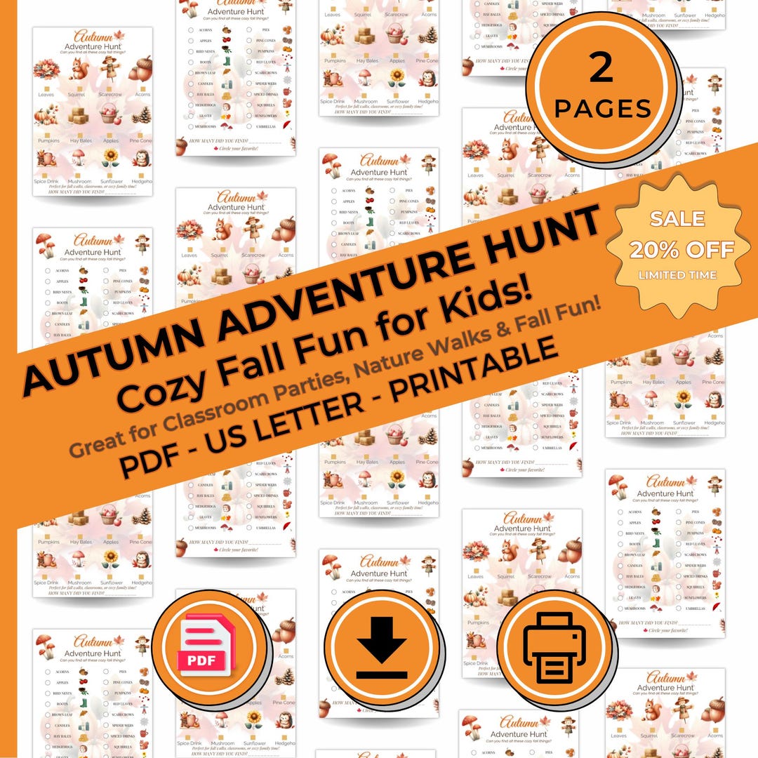 Autumn Scavenger Hunt Printable for Kids – Fall Activity Game – 2 Page ...