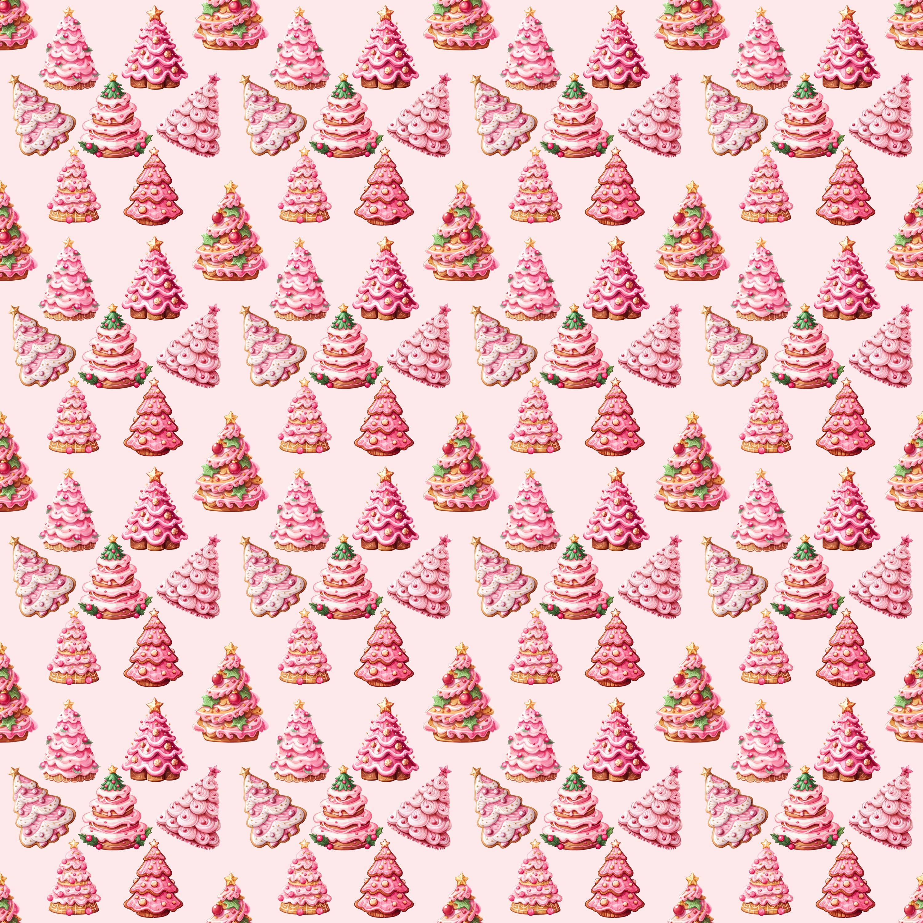 Pink Christmas Tree Cakes Seamless Pattern Digital Download Repeat ...