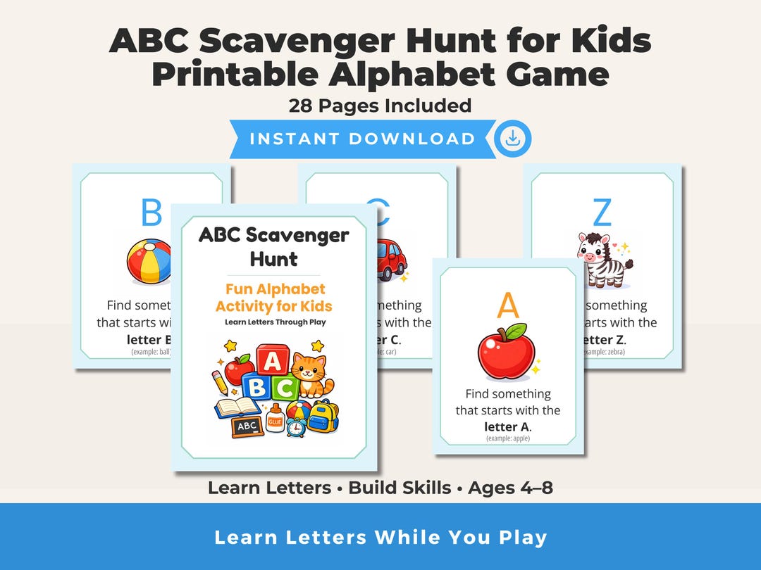 ABC Scavenger Hunt for Kids | Printable Alphabet Game | Preschool ...