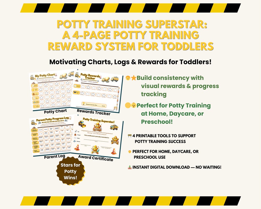 Toddler Potty Training Reward Charts | Construction Theme Printable (4 ...