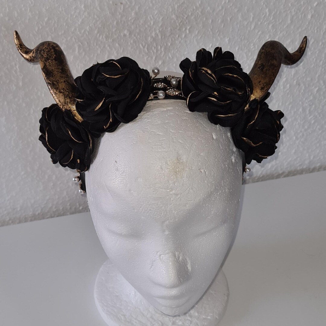 Devil Horns With Hand-painted Horns, Black Satin Roses and Glitter ...