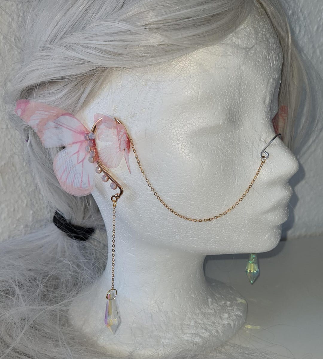 Butterfly Ear & Nose Cuffs "feeopatra" With Chains, Fabric Butterflies ...