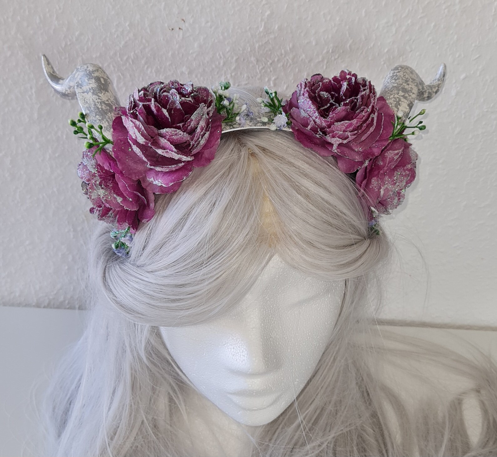 Faun Horns "frosty", Horns White/silver, Various Flower Colors ...