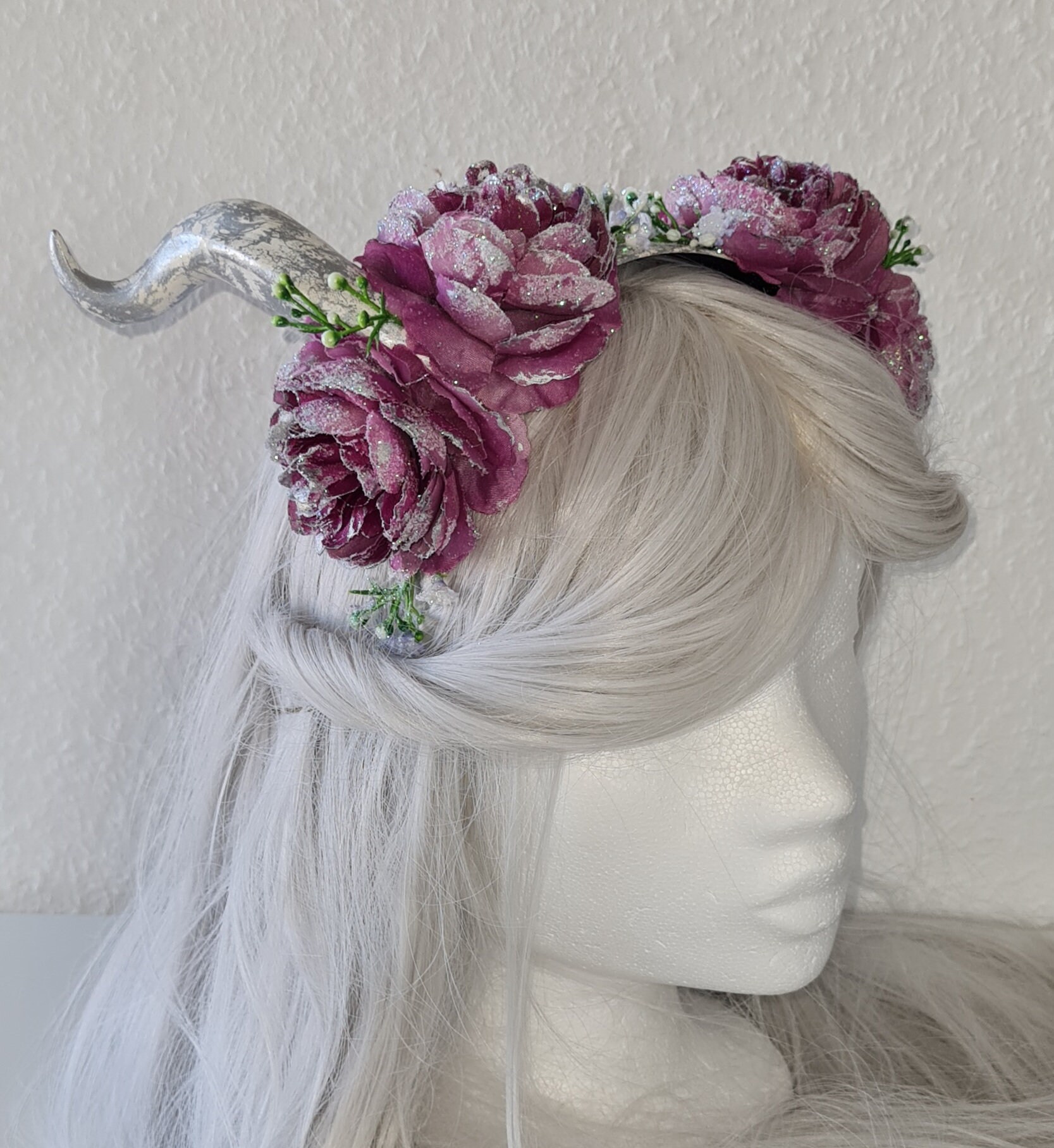Faun Horns "frosty", Horns White/silver, Various Flower Colors ...