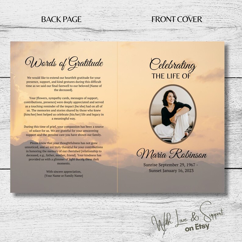 Editable Funeral Program Sunset Template Celebration of Life Memorial ...