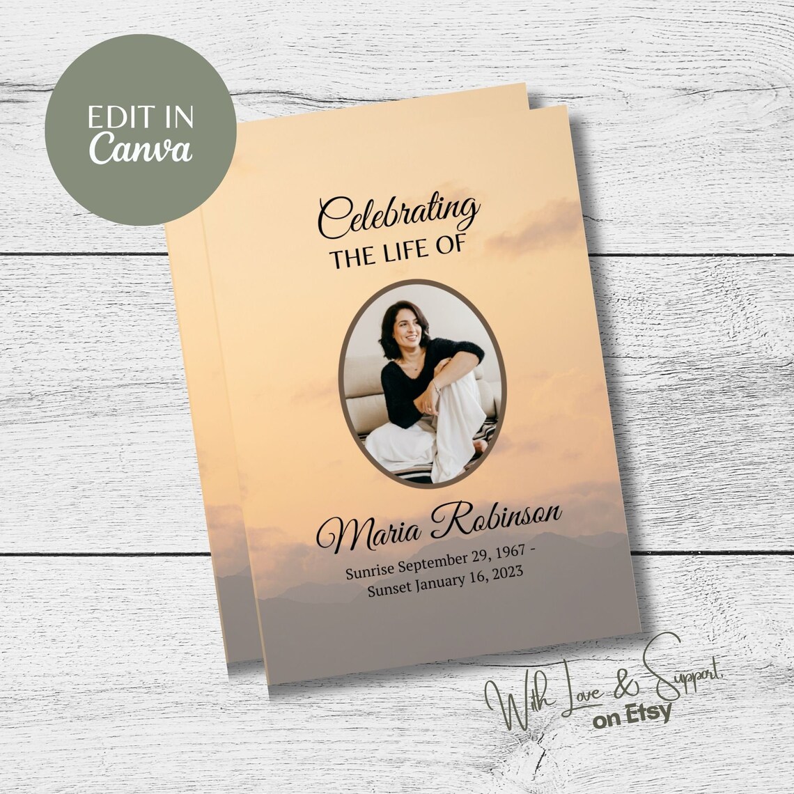 Editable Funeral Program Sunset Template Celebration of Life Memorial ...