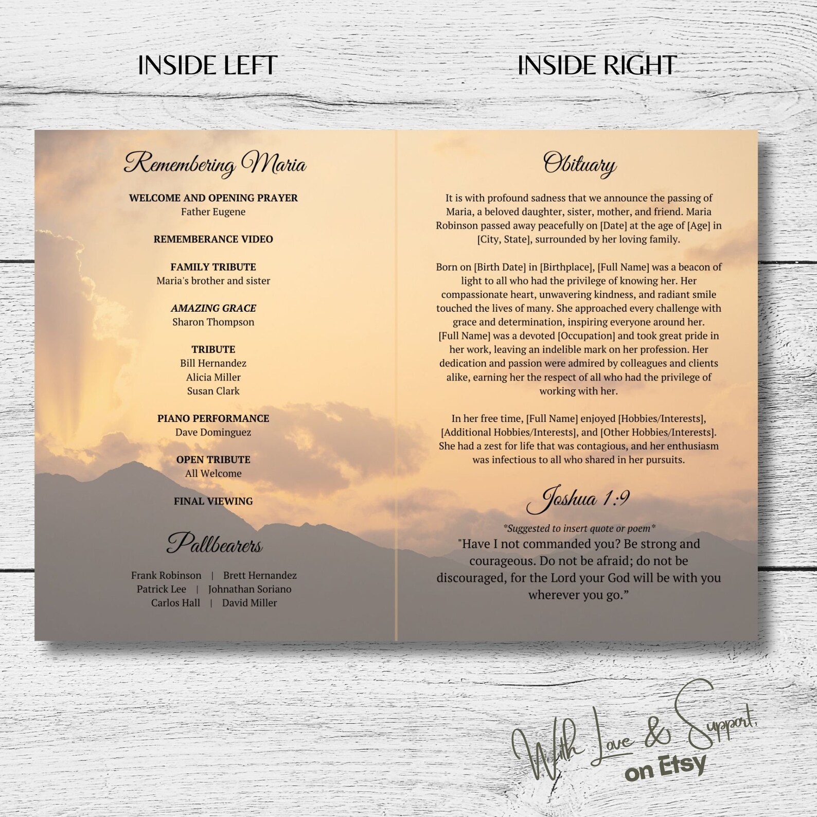Editable Funeral Program Sunset Template Celebration of Life Memorial ...