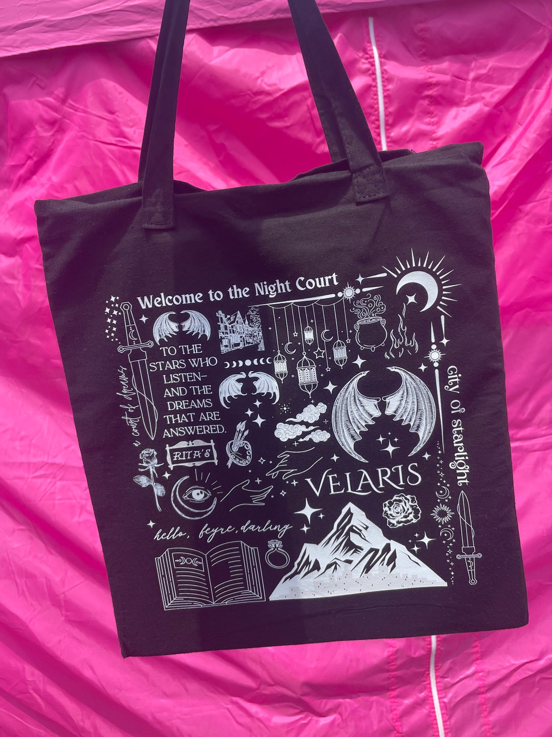 Velaris ACOTAR Mist and Fury Book Black Canvas Tote Bag, Fae, Rhysand ...