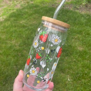 Strawberry Floral Glass Tumbler Cup, 20 Ounce Oz, Iced Coffee Glassware ...