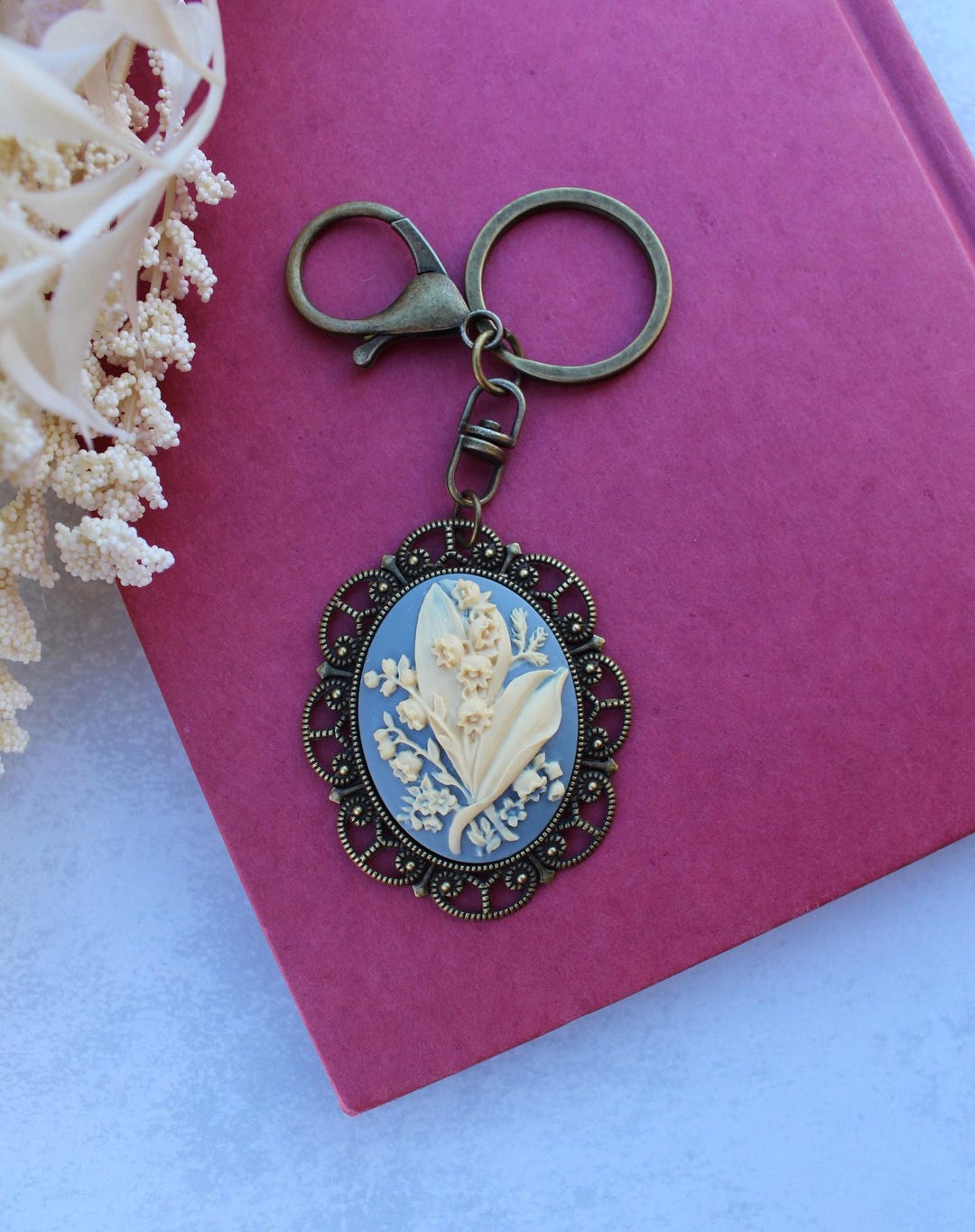 Large Flower Bouquet Cameo Keychain - Handmade Holiday Victorian ...