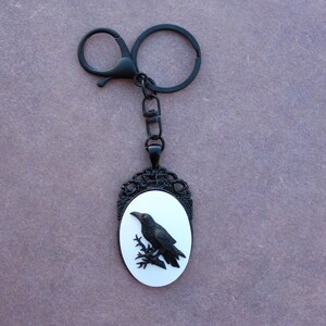 Large Crow Victorian Cameo Keychain - Handmade Retro Holiday Keychain ...