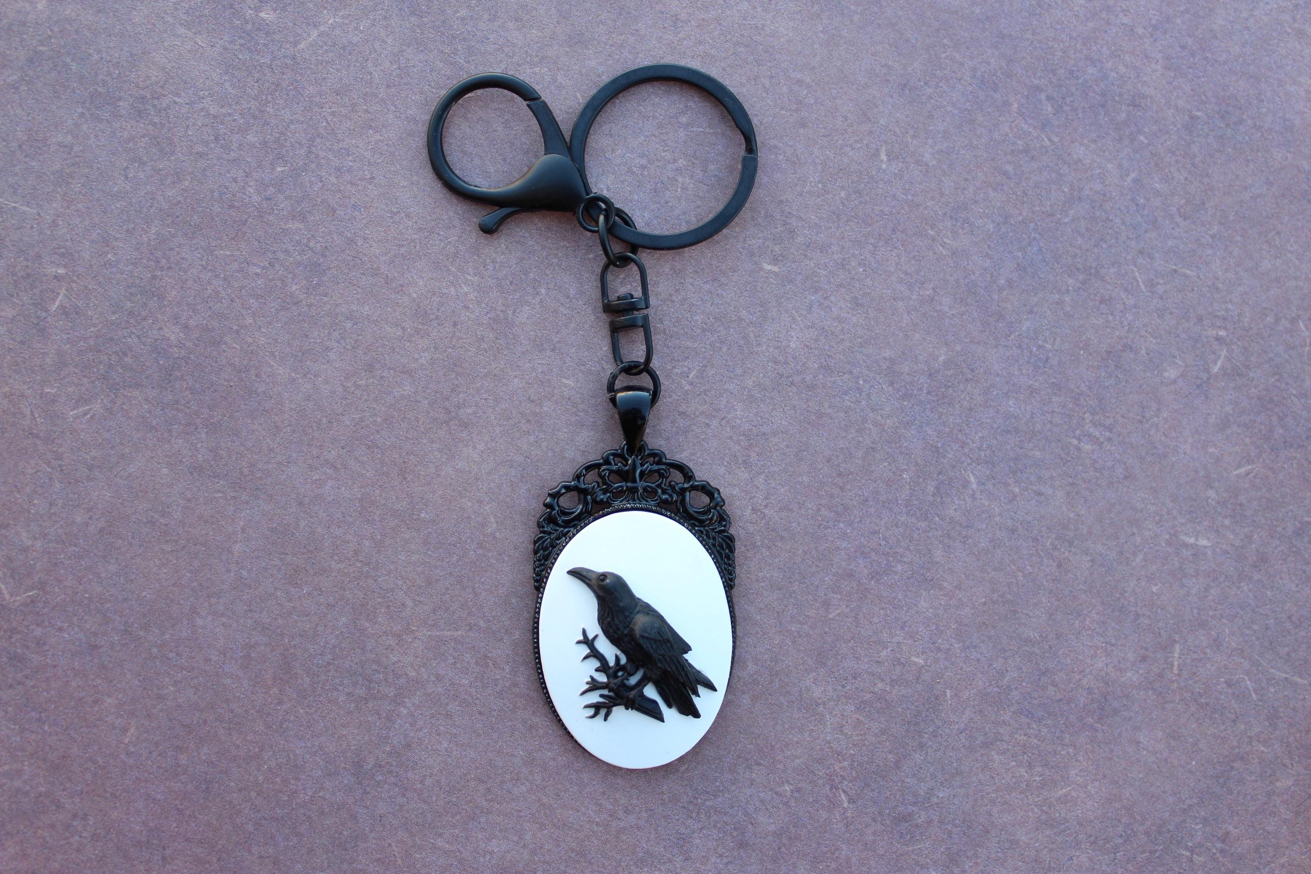 Large Crow Victorian Cameo Keychain - Handmade Retro Holiday Keychain ...
