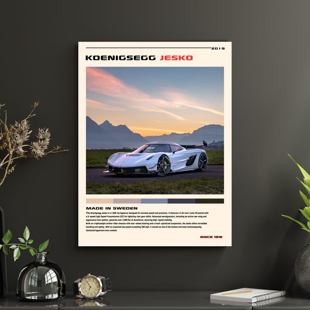 Car Poster, Koenigsegg Jesko, Rolled Wall Art, Cool Car Decor ...