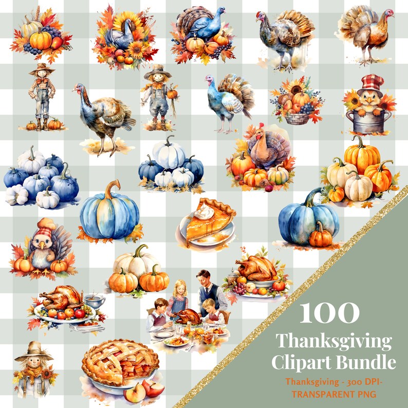 100 Thanksgiving Clipart Bundle, Turkey Clipart, Cute Turkey, Feast ...