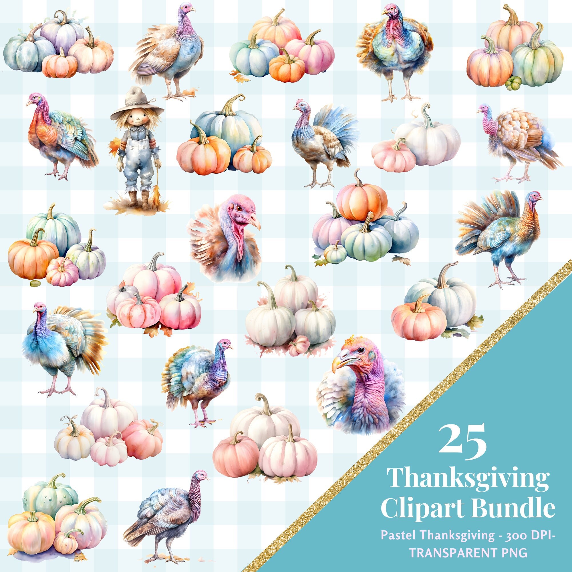 25 Thanksgiving Clipart Bundle, Turkey Clipart, Cute Turkey, Feast ...