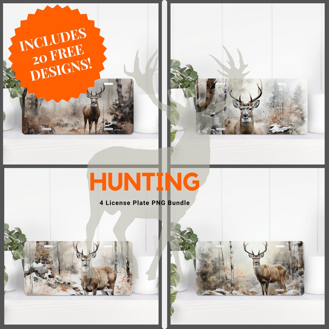 Deer Hunting, License Plate Sublimation Design, PNG License Plate ...