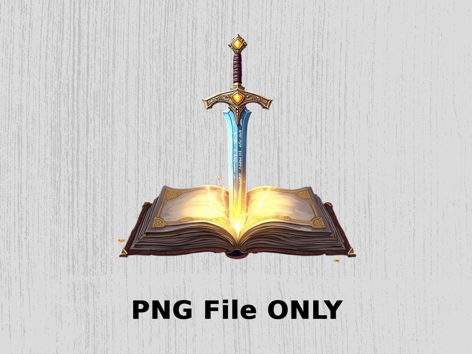 Fantasy Sword With Open Book PNG, Mystical Art Print for Sublimation ...