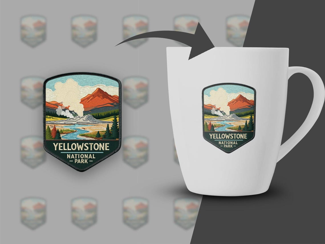 National Park Embroidery Yellowstone Patch Digital Download, PNG File ...