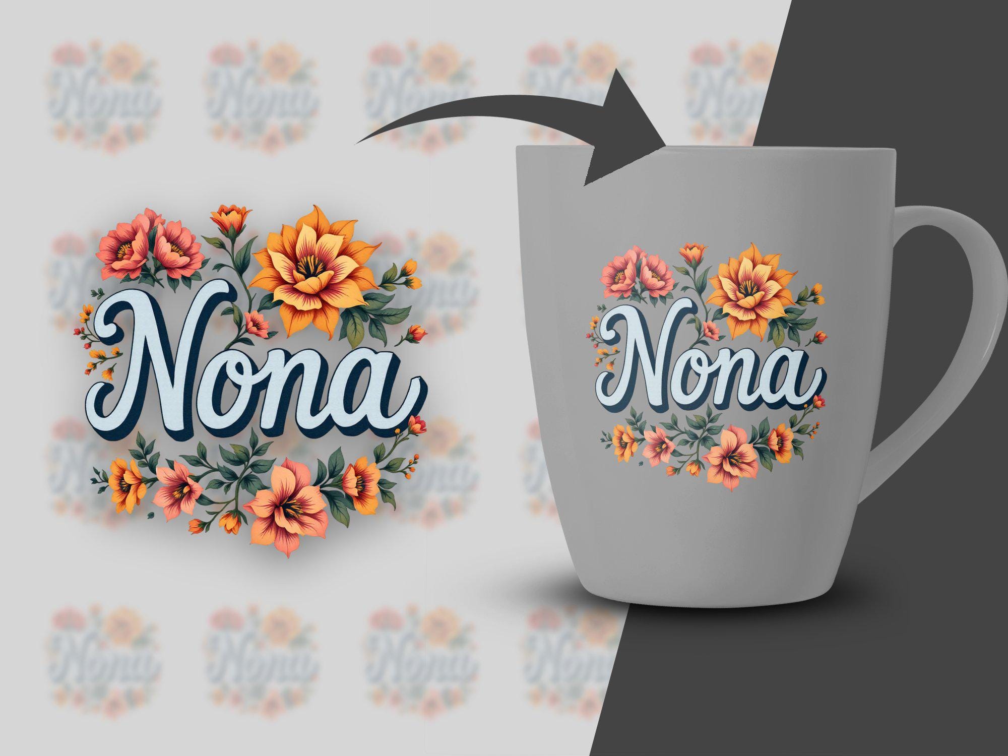 Nona Floral Digital PNG, Flower Name Art, DIY Project, Mother's Day ...