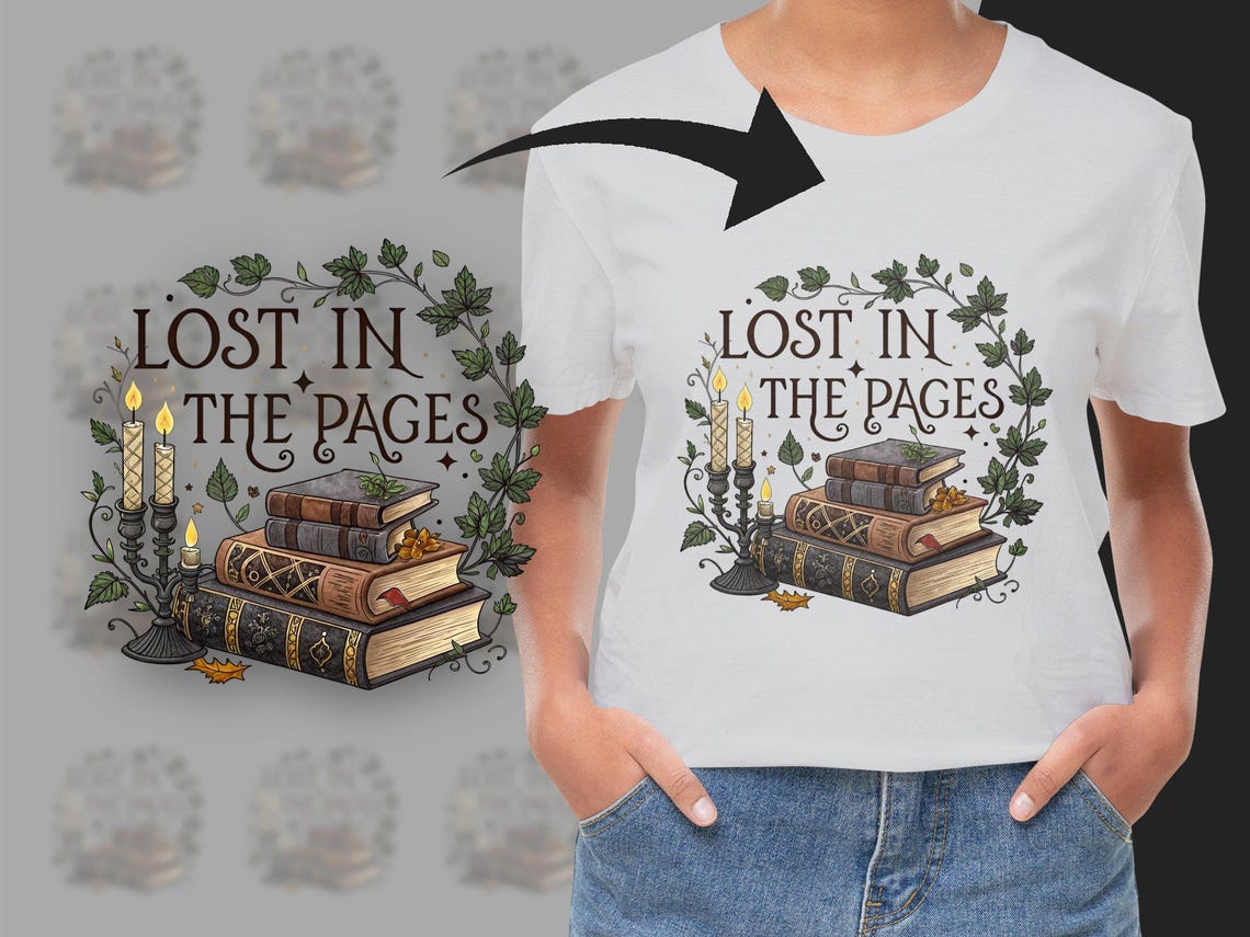 Vintage Books Illustration Lost in the Pages PNG Downloadable Art ...