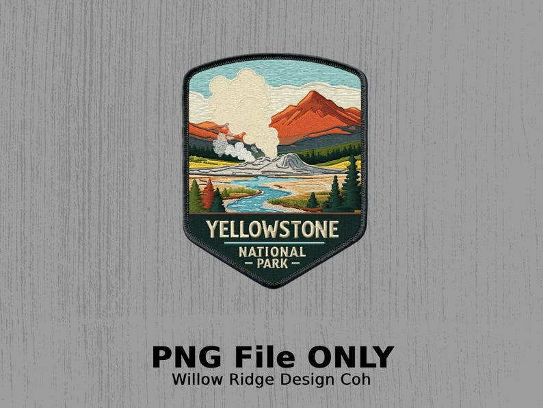National Park Embroidery Yellowstone Patch Digital Download, PNG File ...