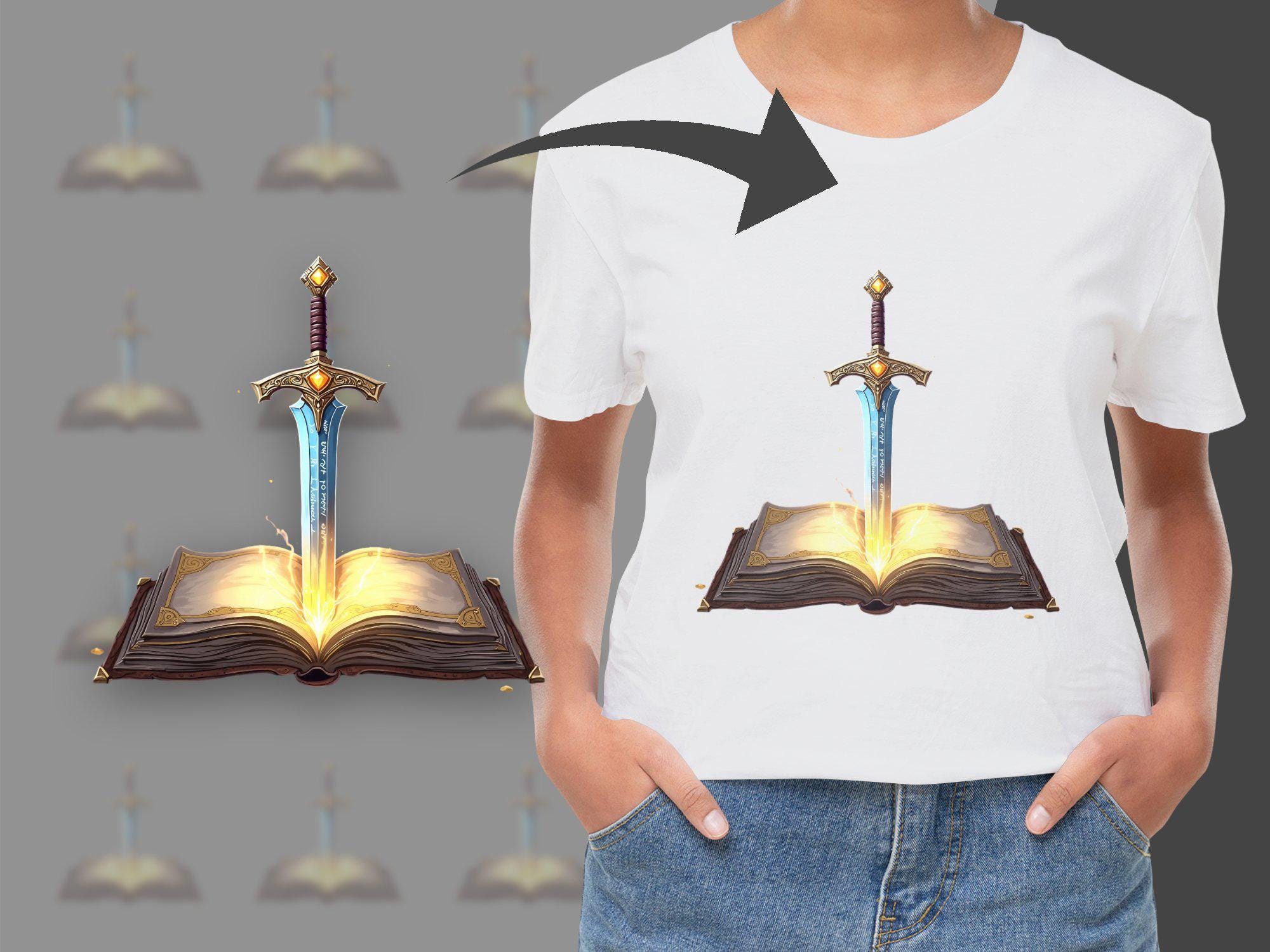 Fantasy Sword With Open Book PNG, Mystical Art Print for Sublimation ...
