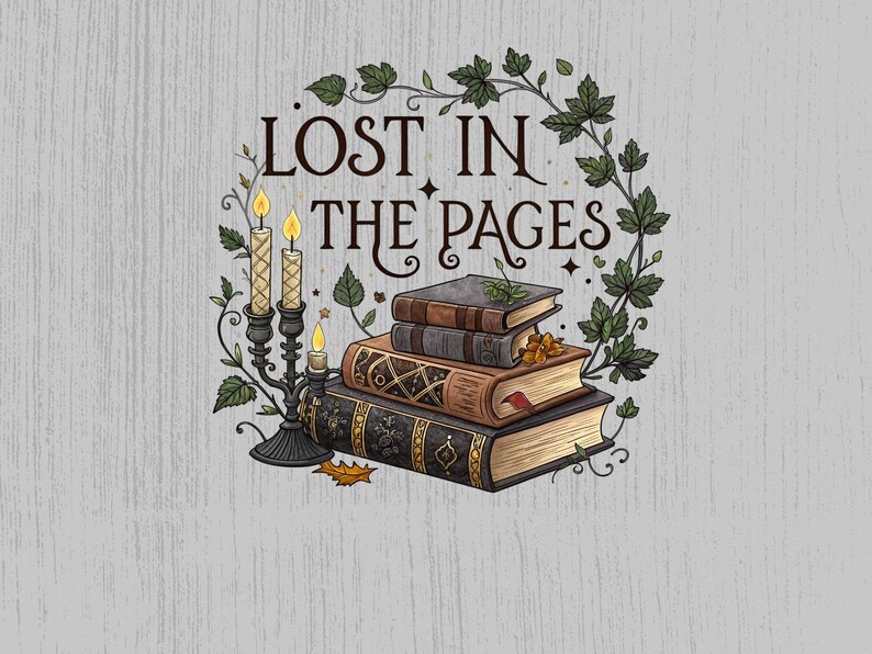 Vintage Books Illustration Lost in the Pages PNG Downloadable Art ...
