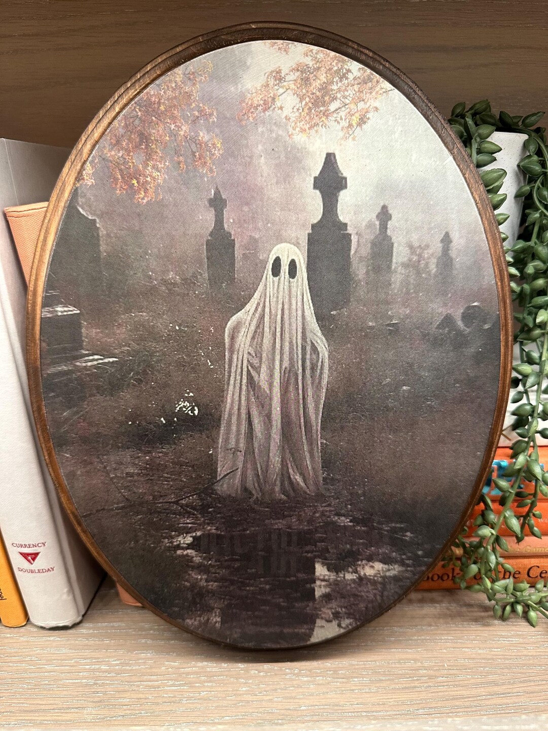 Vintage Ghost in Cemetary Graveyard Halloween Fall Gothic Wall Art ...