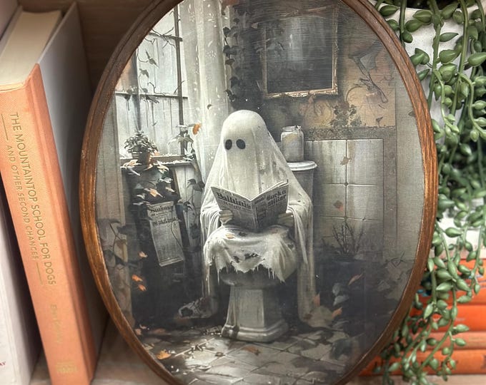 Whimsical Ghost on a Toilet - Handmade Wood Plaque - Fun Halloween ...