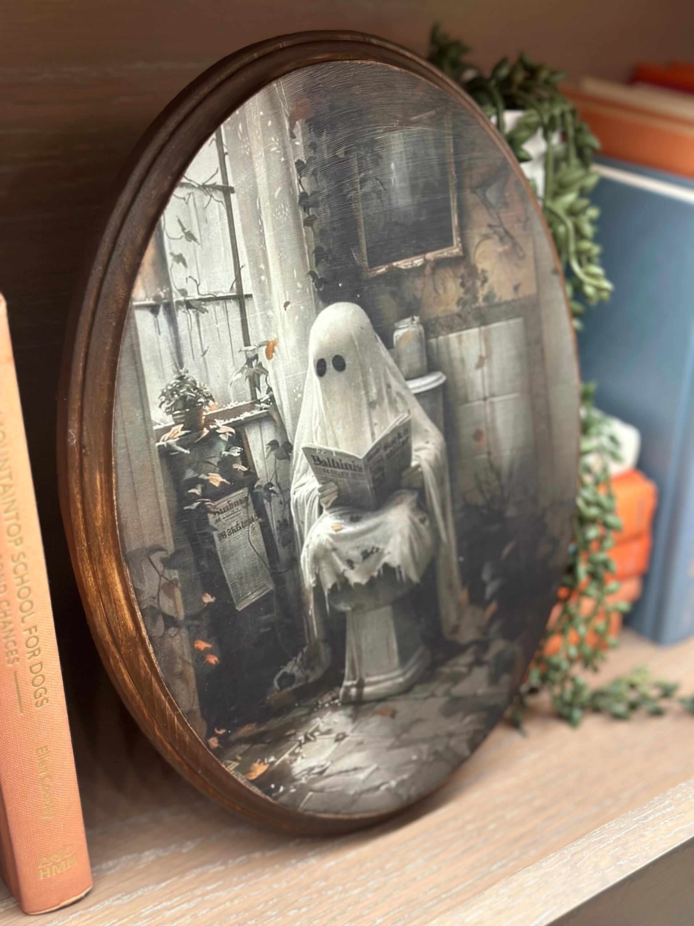Whimsical Ghost on a Toilet - Handmade Wood Plaque - Fun Halloween ...