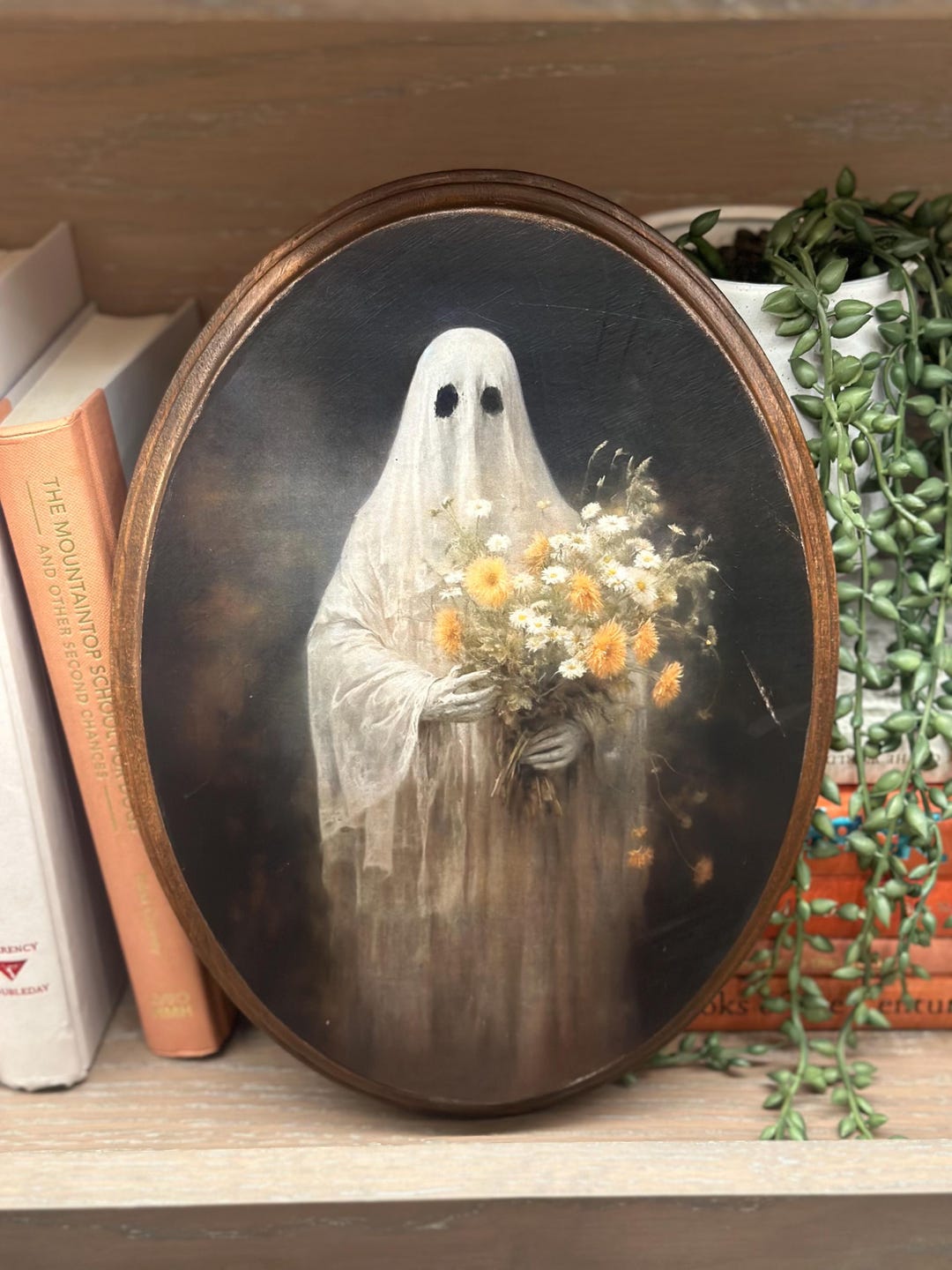 Sheet Ghost Floral- Halloween Fall Gothic Wall Art - Wooden Décor ...