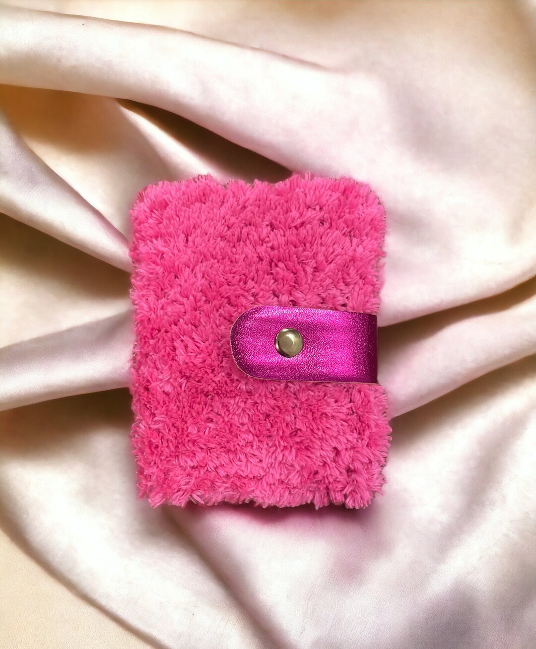Crochet Card Holder Wallet, Metallic Pink Leather Wallet, Handmade ...