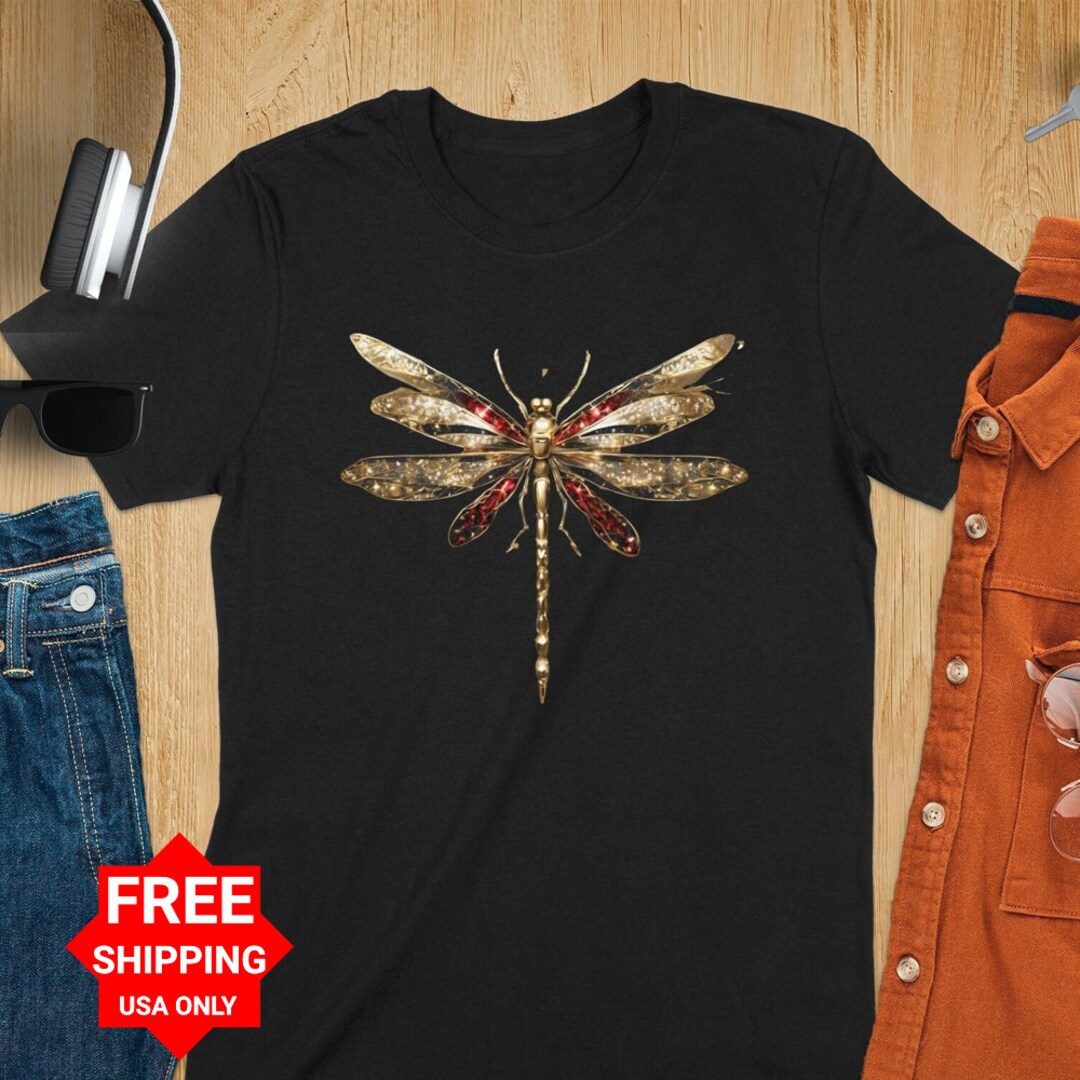 Gold Dragonfly Design T-shirt or Sweatshirt, Intricate Wing Detail ...
