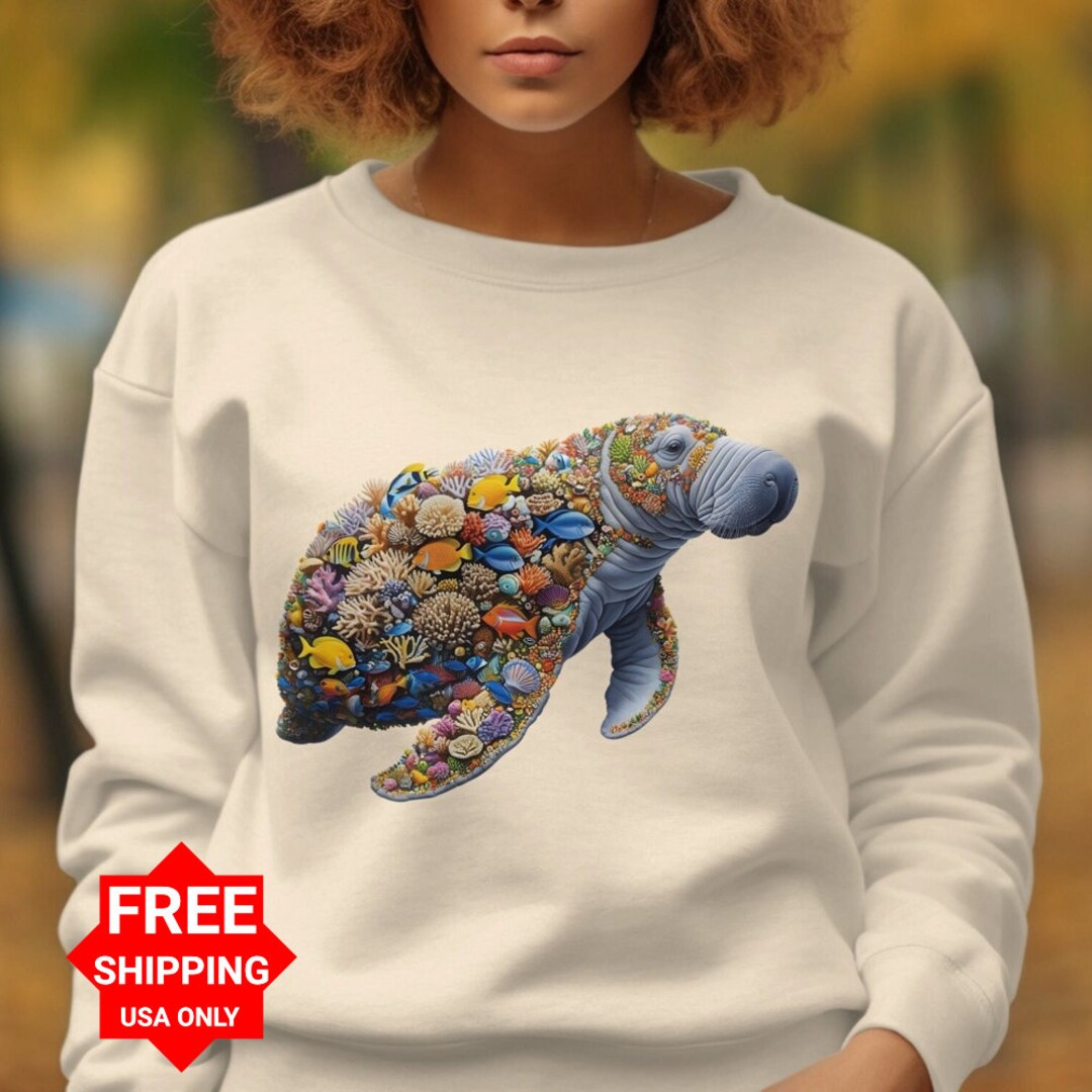 Manatee and Ocean Life T-shirt or Sweatshirt, Colorful Underwater Sweatshirt, Unique Aquatic ...