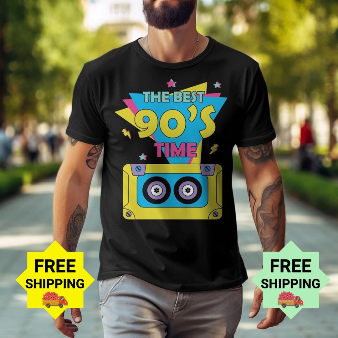 Retro 90's Time Cassette Tape Graphic T-shirt, Colorful Vintage Style ...