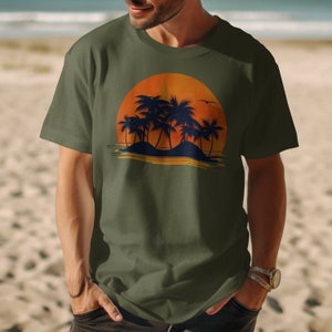 Tropical Sunset T-shirt, Summer Beach Graphic Tee, Palm Tree Island ...