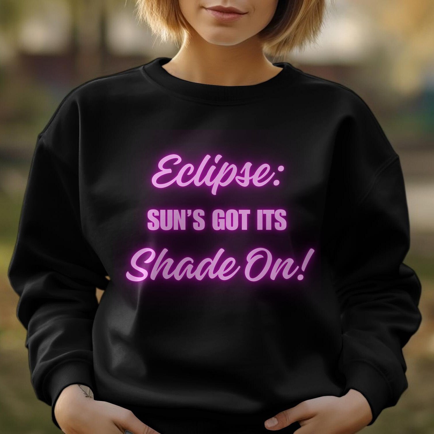 Eclipse Graphic Tee, Sun's Got Its Shade on T-shirt, Casual Pink Tee ...