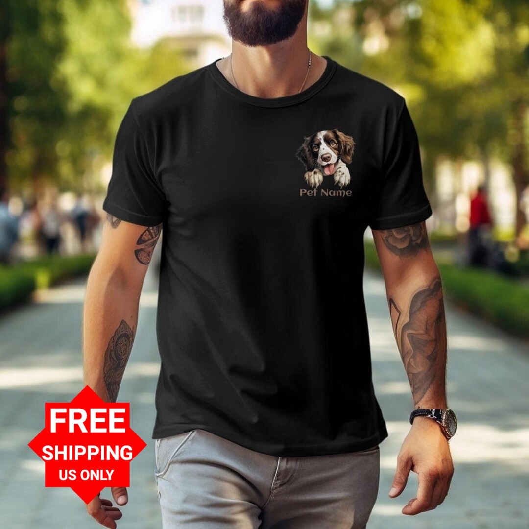Custom English Springer Spaniel Graphic T-shirt, Cute Pet Name ...
