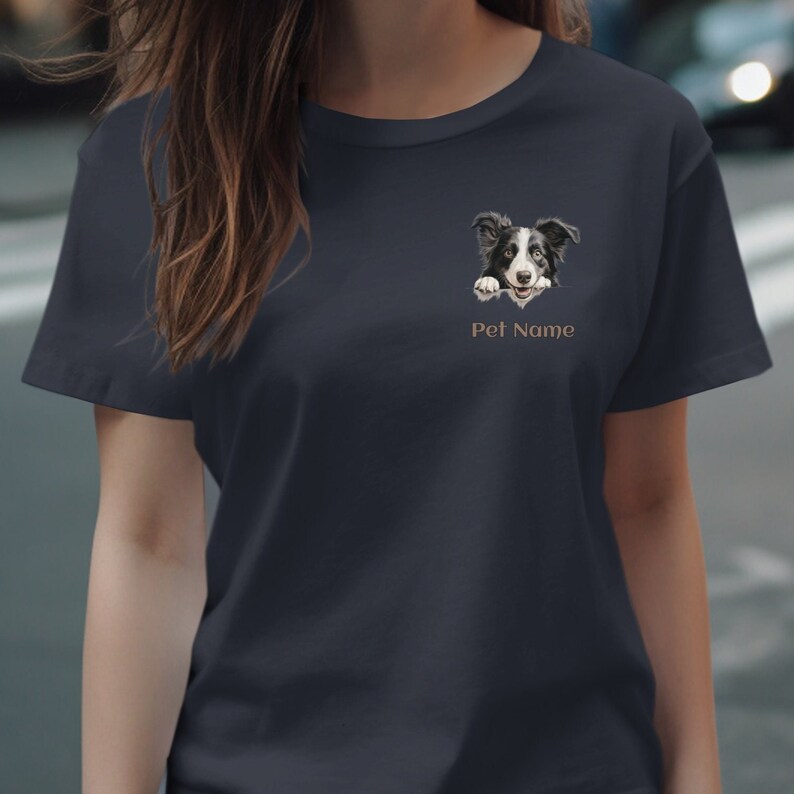 Custom Cute Border Collie Dog Graphic T-shirt, Customizable Pet Name T ...