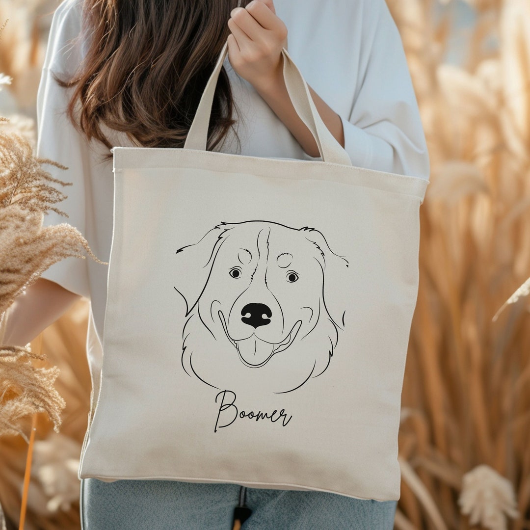 Custom Berner Dog Tote, Portrait Outline Dog Bag, Pet Face Canvas Tote ...