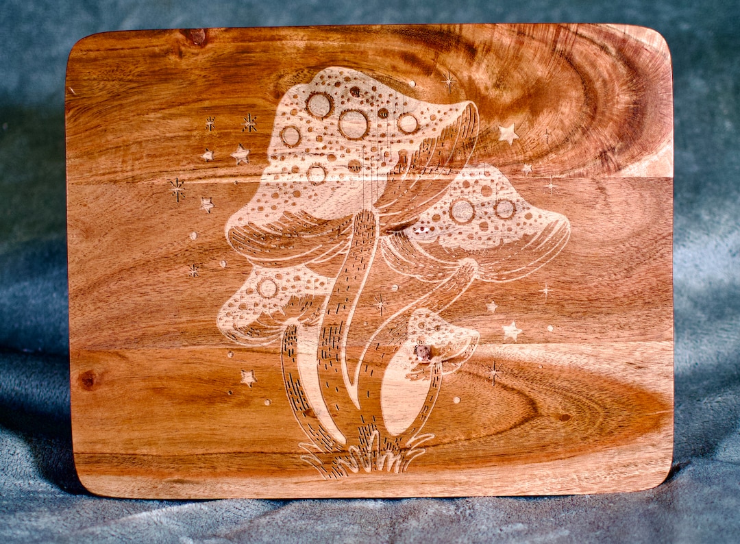 Footed Wood Serving Trivet With Mushroom Engravings - Etsy
