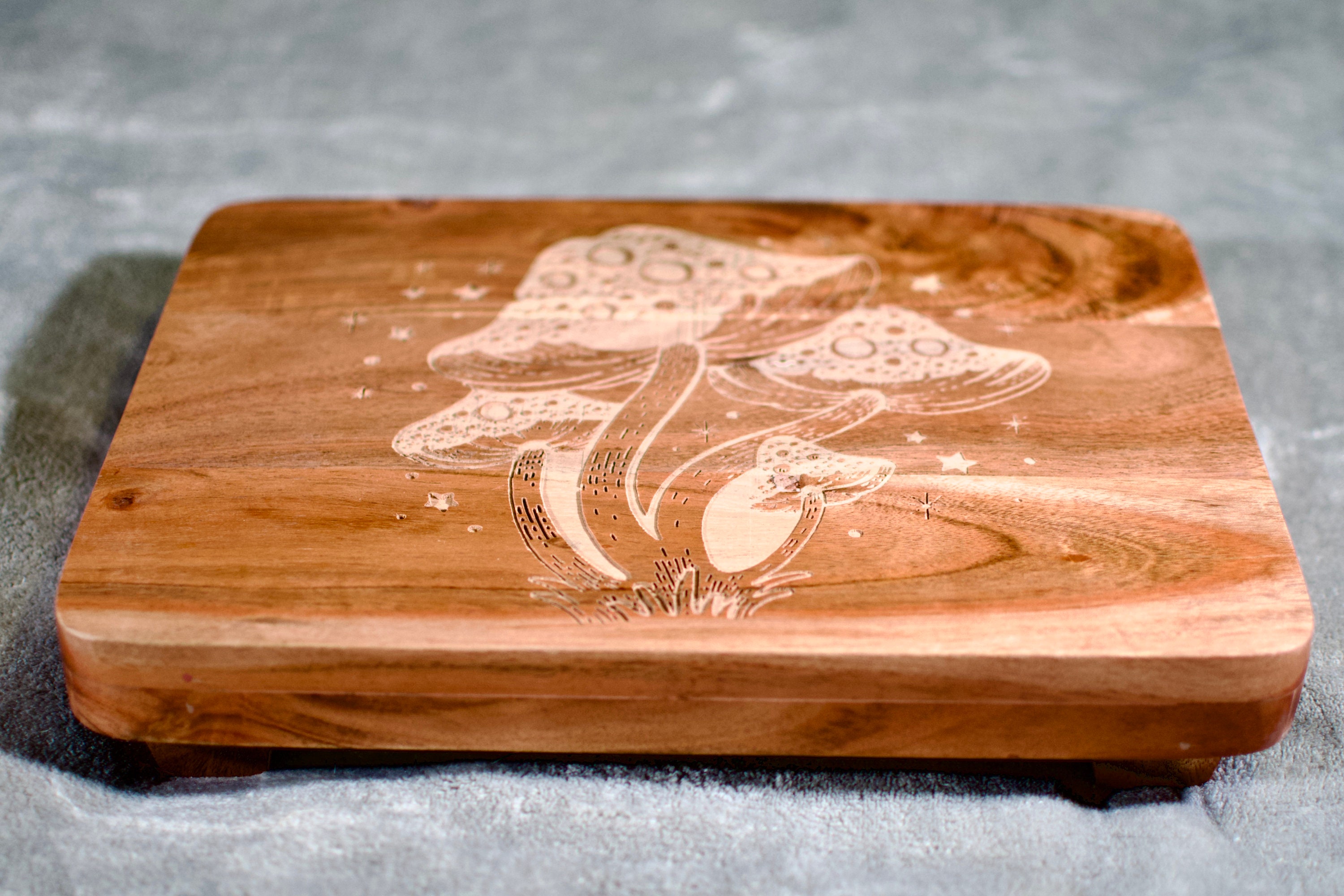 Footed Wood Serving Trivet With Mushroom Engravings - Etsy