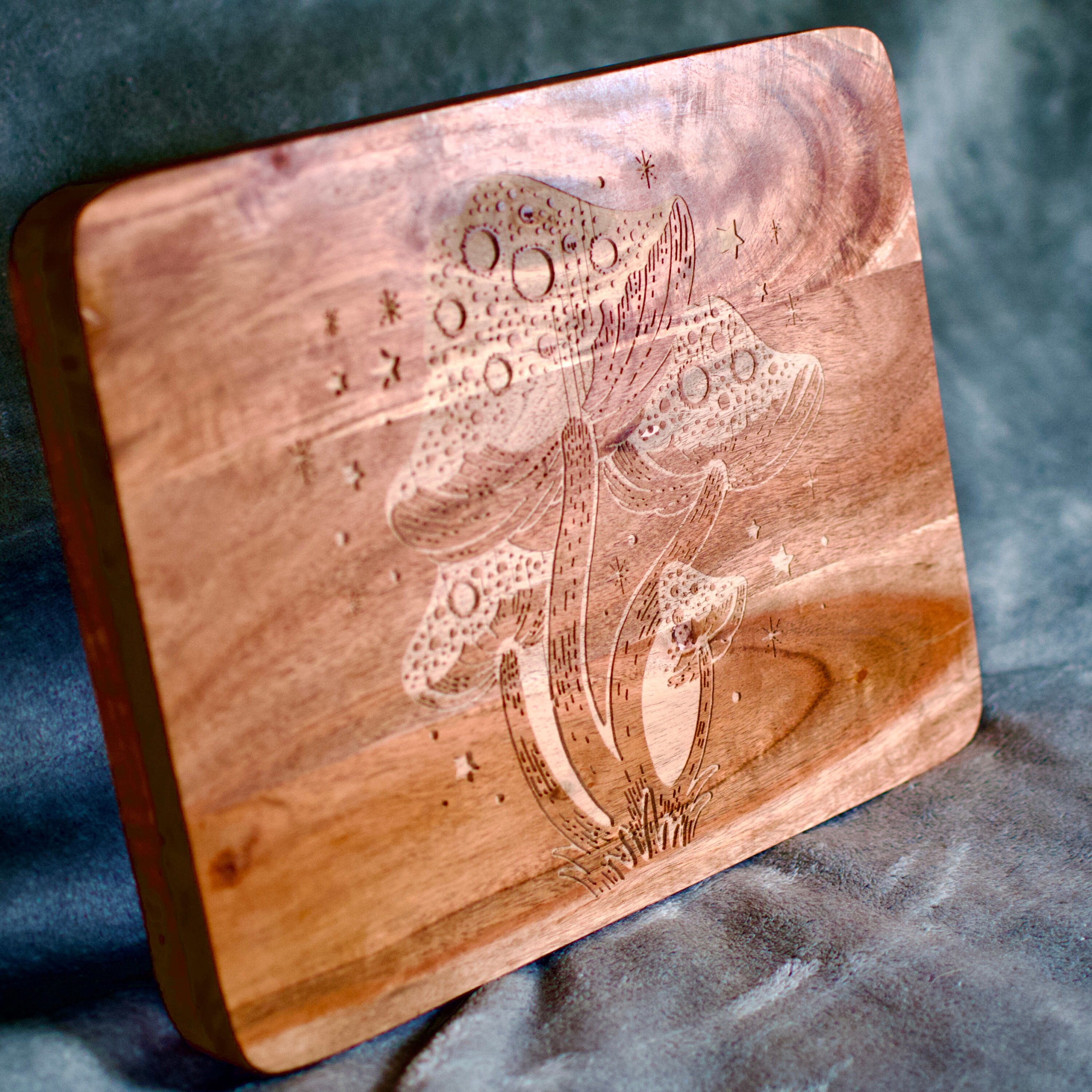 Footed Wood Serving Trivet With Mushroom Engravings - Etsy