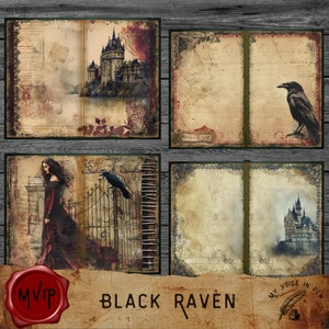 Black Raven & Crows Junk Journal Pages, Gothic Scrapbooking Paper, Dark ...