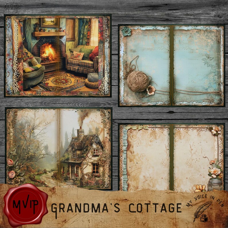 Grandma's Cottage Junk Journal Pages, Cozy Cabin Scrapbook Pages ...