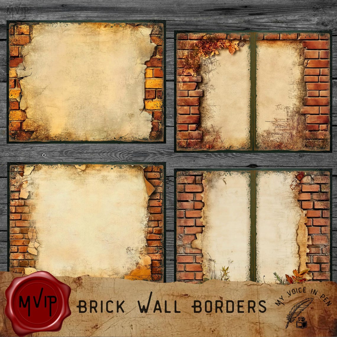 Brick Wall Borders Junk Journal Pages: Rustic Industrial Grunge ...