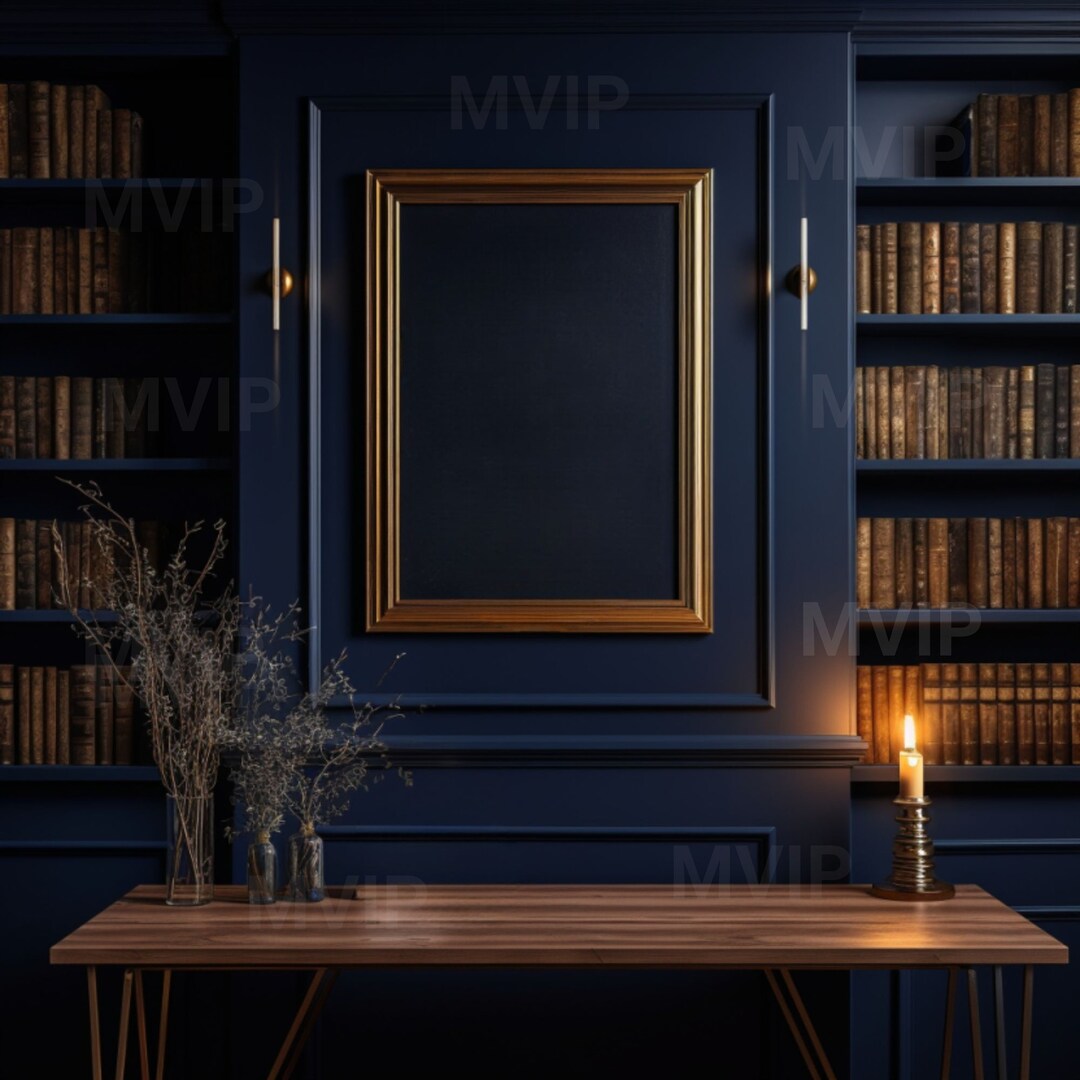 Library Wall Frame Mockup, Vintage Art Mock Up, Dark Academia Frame ...