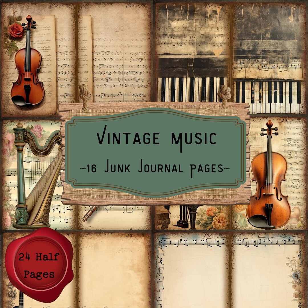 Vintage Music Junk Journal Pages, Digital Scrapbook Paper Kit, Musical ...